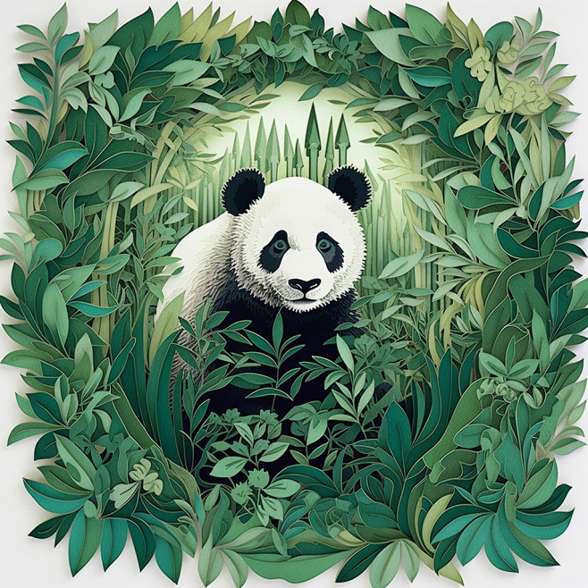 Chinese_style_paper-cut_paper-cut_style_green_and_white_pa熊猫剪纸风中国风 ...