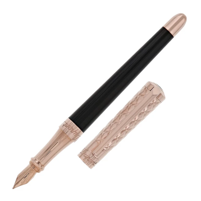 S.T. Dupont Liberte Fountain Pen Black with Rose Gold Trim-花瓣网
