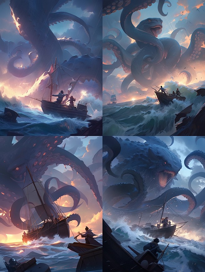 On_the_rough_sea_covered_with_dark_clouds_A_giant_octopus__9e1d0aef ...