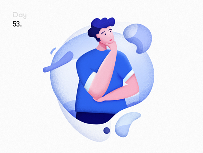 Thinking blue illustrations blue 蓝色 思考 思考者 插画 噪点插画 reflection a thinker ...