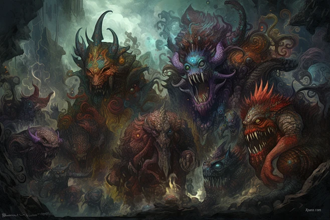 AI绘画_Prompts_Logan_Howard_A_pantheon_of_strange_fantasy_gods_Highly ...