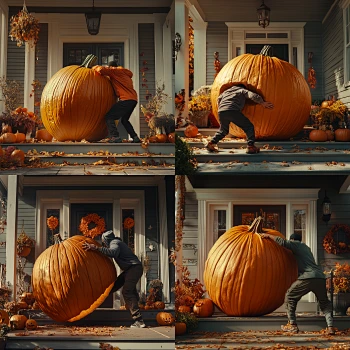 photorealistic, Kevin Hart on a front porch trying to move a massive ...