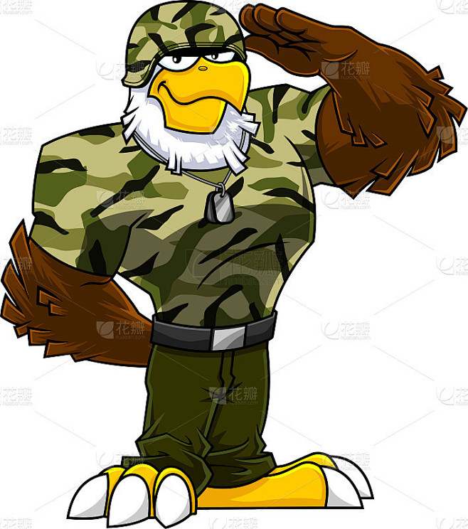 Eagle Soldier Cartoon Character Salute