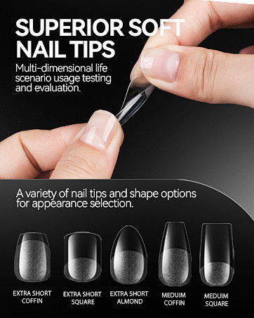 almond False Nail Tips jelly tips xl gel nail tips short full cover ...