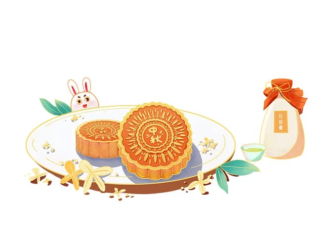 【S0005】2023年中秋节月亮月饼玉兔桂花海报插画手绘元素模板png免扣素材 (25)-花瓣网