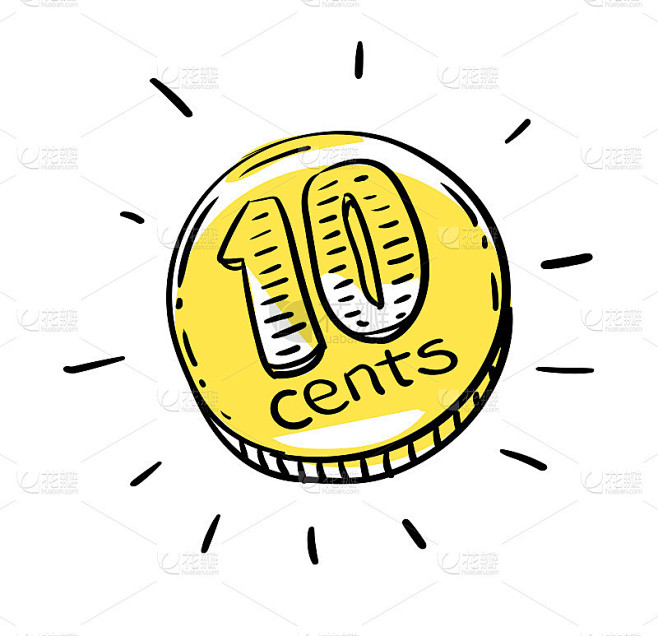 10 cents. Gold Penny Coin shining money currency s