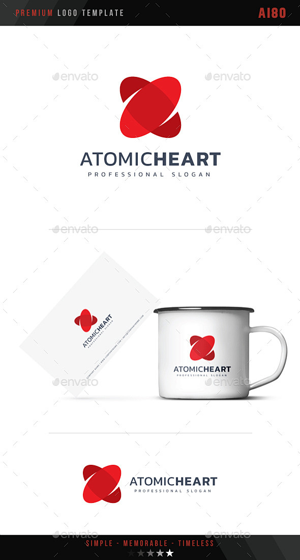 原子心标志——符号标志模板Atomic Heart Logo - Symbols Logo Templates机构、原子、有氧运动、心电图 ...