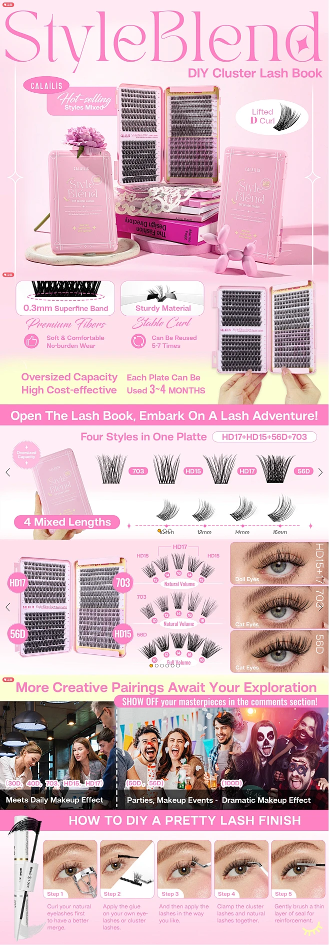 Amazon.com: CALAILIS Lash Clusters Wispy 392Pcs D Curl Cluster Eyelash ...