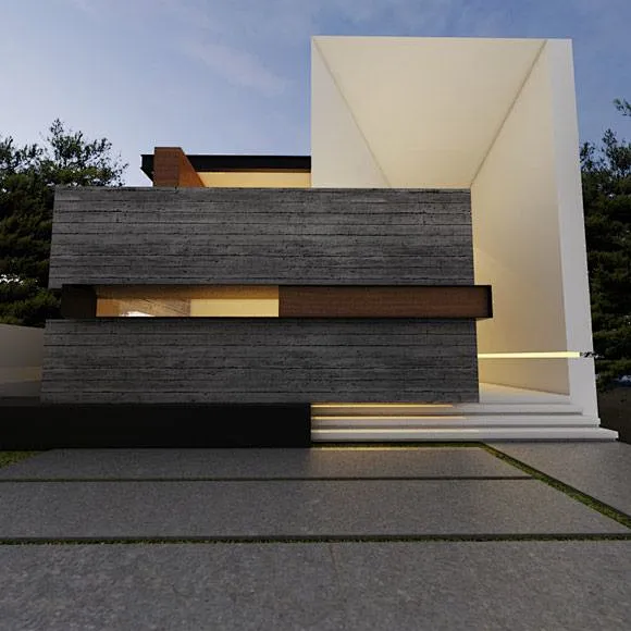 Narrow horizontal window, the steel window surround with wooden insert ...