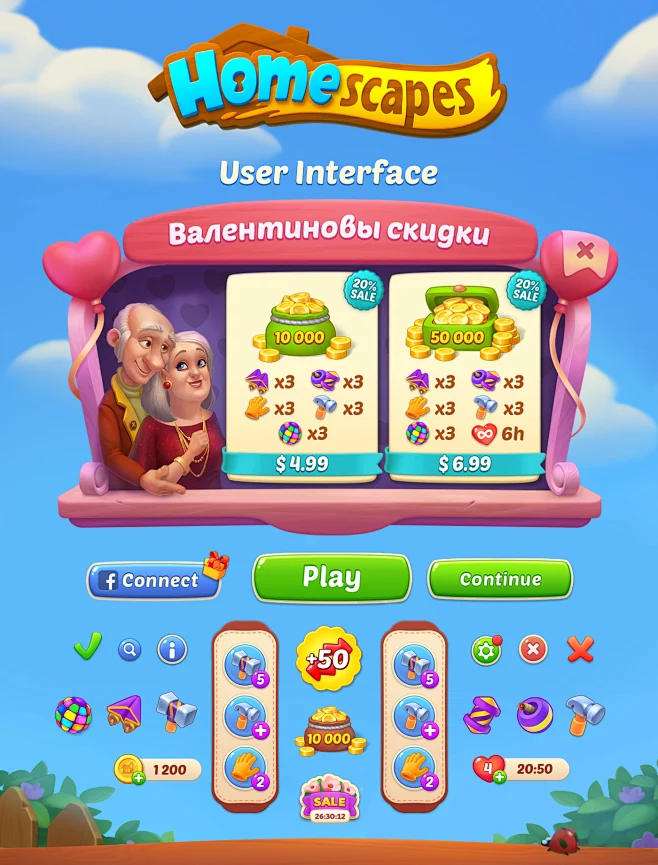 cartoon homescapes mobile game playrix UI user interface-花瓣网