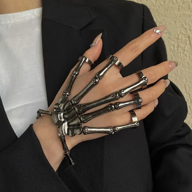 Gothic Skeleton Bone Hand Bracelet With Ring Unisex Punk Style ...