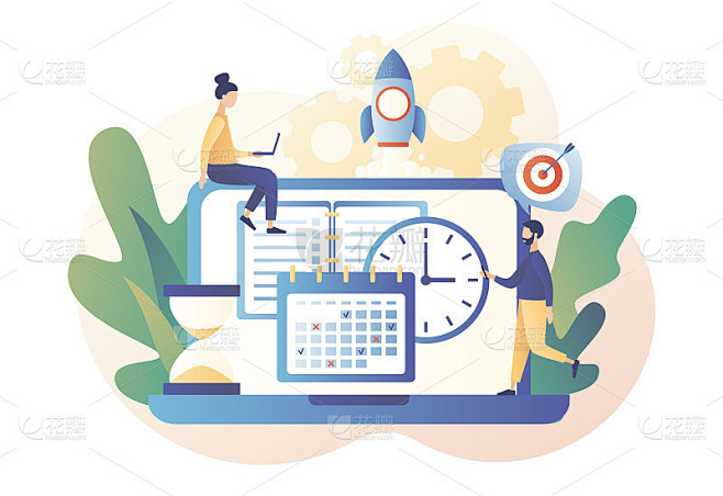 自我约束和激励的概念。时间管理，自我控制，自我管理，目标，生产力隐喻。现代平面卡通风格。矢量插图上的