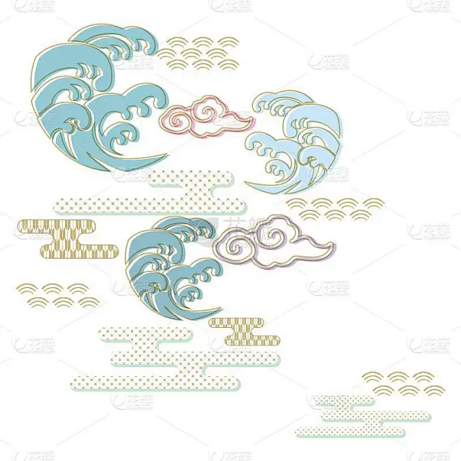 Japanese wave template vector. Blue ocean backgrou素材-花瓣网