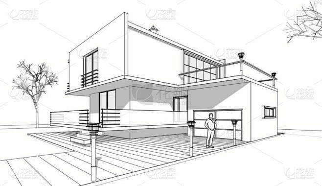 现代房屋草图3D插图