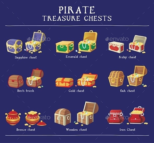 胸部为游戏设置界面-杂项图标Chest Set for Game Interface - Miscellaneous Icons丰富,盒,卡通 ...