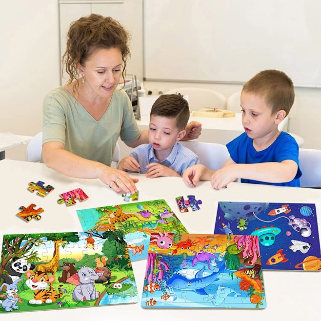 Amazon.com: Puzzles for Kids Ages 3-5, Wooden Jigsaw Puzzles 24-30 ...