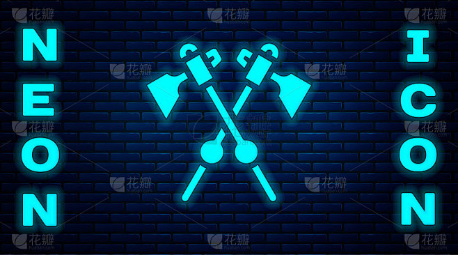 Glowing neon Crossed medieval axes icon isolated o