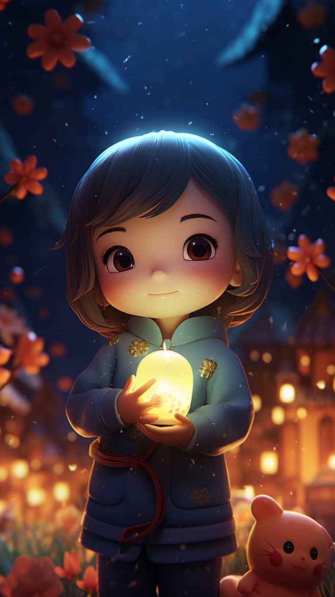 Cartoon, Chinese girl, close-up, night, starry sky, moon, movie,