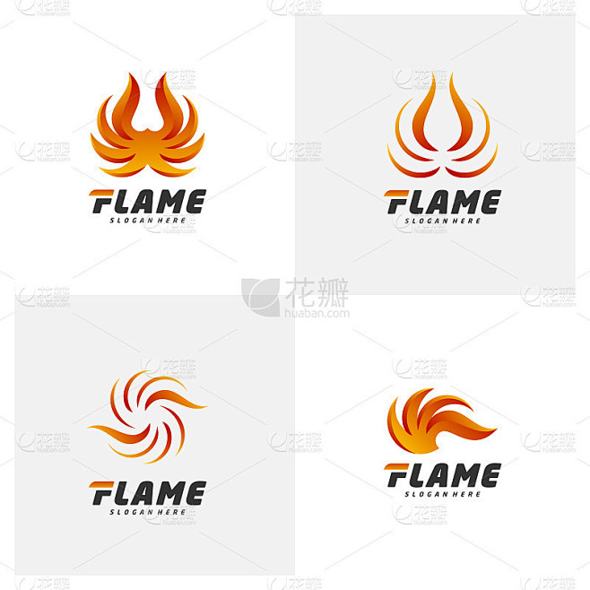 Set of Fire Flame design vector template. Red drop