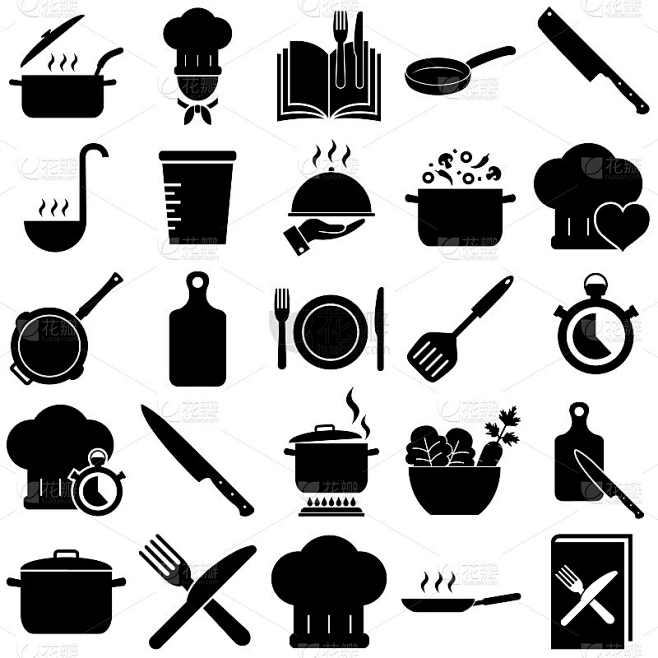 Cooking and kitchen set icons, Kitchen items and a素材-花瓣网