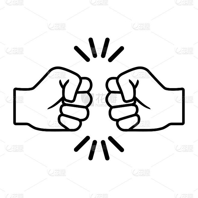 拳头碰撞。两个人的手相碰拳头。平面风格矢量插图