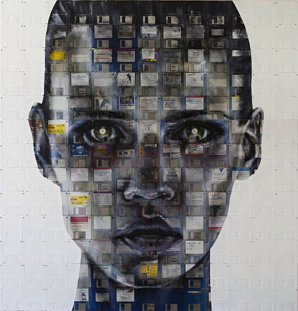 Nick Gentry，英国艺术家，其作品主要为人物肖像插画，他用软盘上的孔洞做眼睛，并使用宝丽来相纸、卡带、录像带等，结合画出一幅幅具有强烈时代质感的作品，拼贴出让人惊叹的作品。他充分利用了 ...