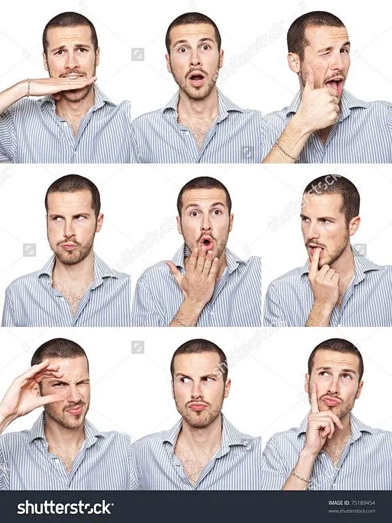 Young Man Face Expressions Composite Isolated On White Background 写真素材 ...