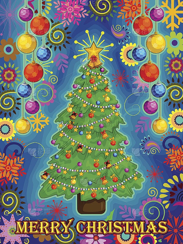 装饰圣诞树为庆祝圣诞佳节的背景素材-花瓣网