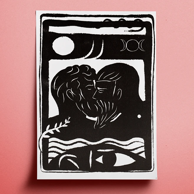 KISS : One colour A4 Risograph print -花瓣网