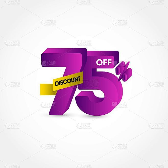 75 purple 3d discount vector template. Design for