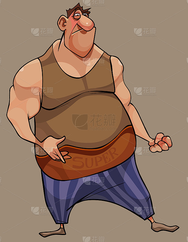 cartoon muscular fat man with a brazen face