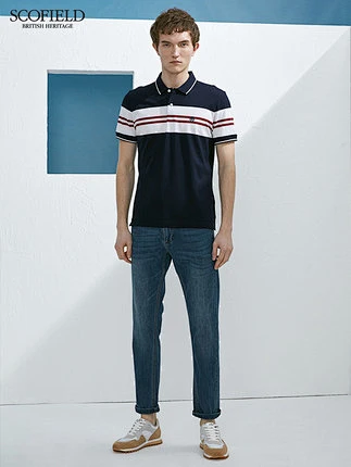 SCOFIELD春夏新品POLO衫男士短袖撞色T恤衫潮流时尚条纹翻领Polo-花瓣网