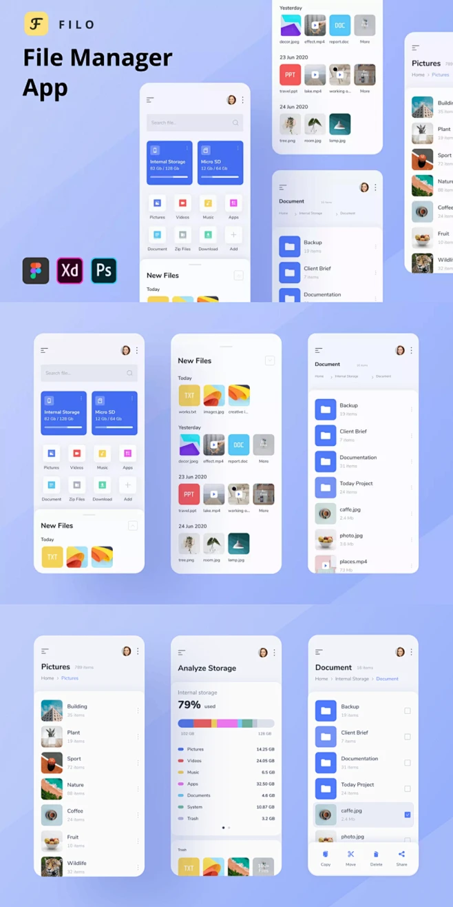 高品质的时尚高端简约文件管理应用APP UI KITS-PSD，XD，FIG-花瓣网
