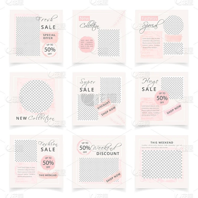 Set of square social media banner template for spe素材-花瓣网