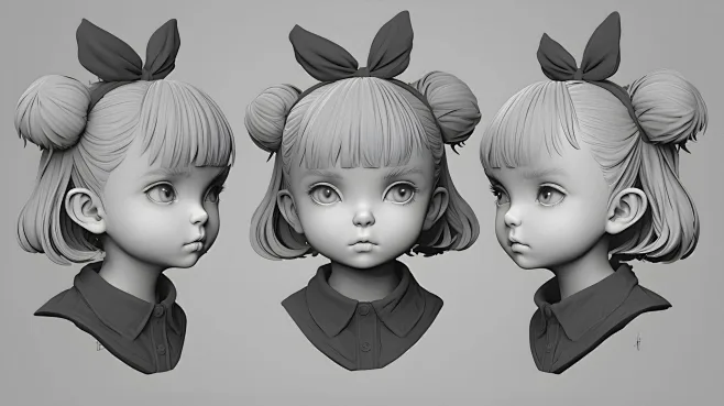 唯美少女头部_Zbrush雕刻头像参考 322P-欧美卡通-原画插画,头部,三视图,女性,少女,微元素 - 头部,三视图,女性,少女,原画,设计,欧美,卡通,Q萌 - Element3ds ...