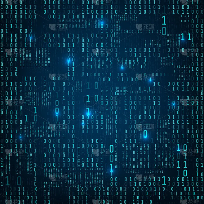 二进制数的矩阵。二进制计算机代码。流动的蓝色随机数字。未来主义或科幻背景。数字落在黑暗的背景上。向量素材-花瓣网
