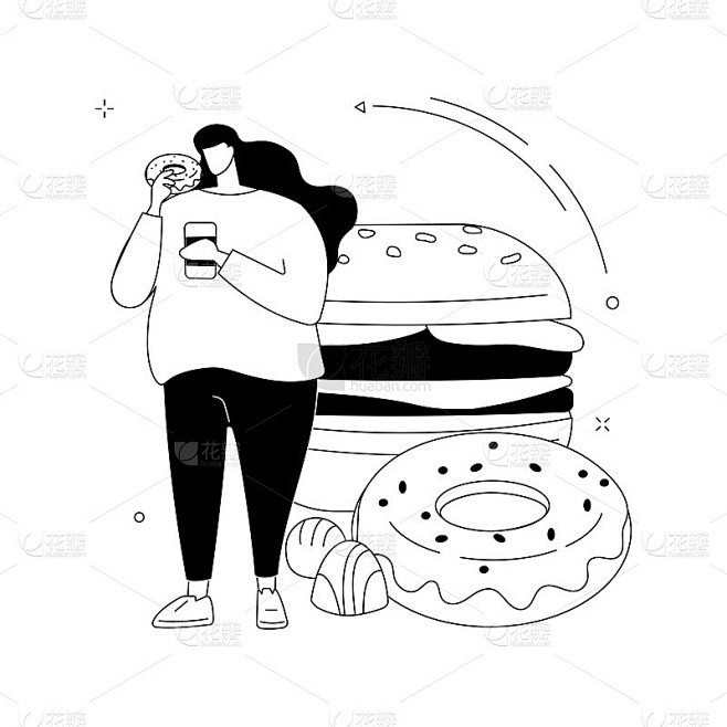 暴饮暴食成瘾抽象概念矢量插图。