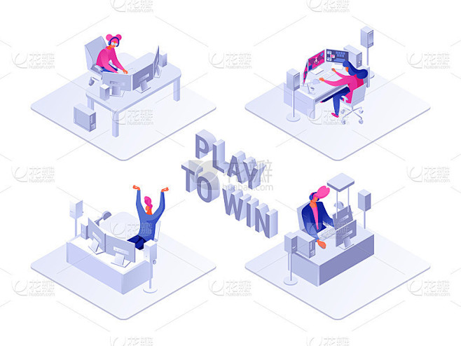 Play to win flat isometric illustration