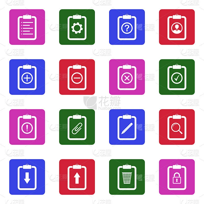 Tasks And Notes Icons. White Flat Design In Square素材-花瓣网