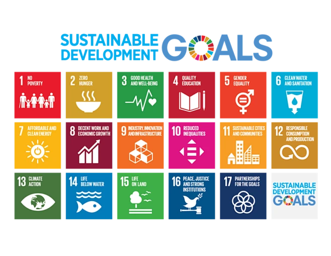 The graphic shows the 17 Sustainable Development Goals of the United ...