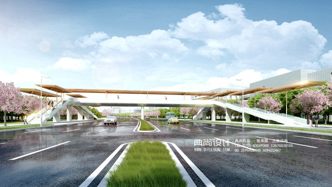 5b石陂河天桥方案二透视03 人行天桥过街效果图