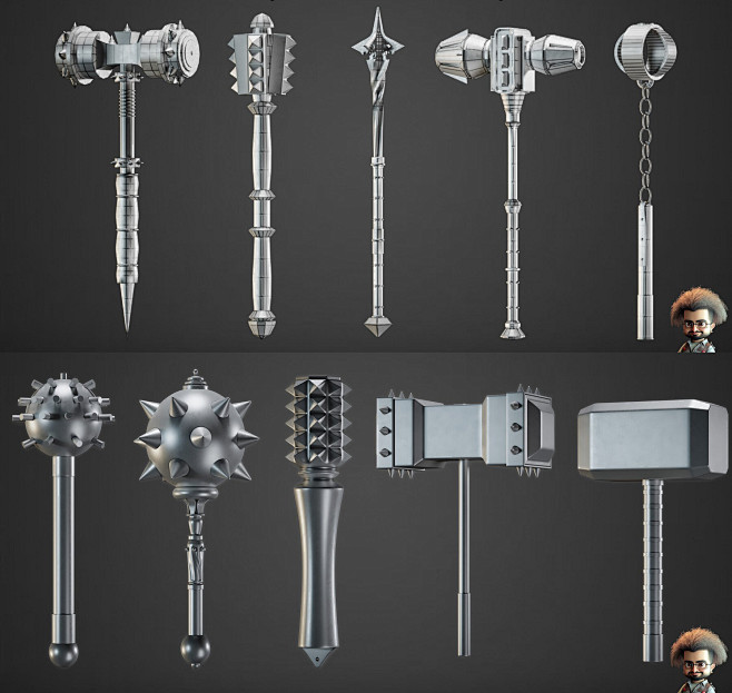 西方 欧洲中世纪 武器 双手、单手武器 钝器 狼牙棒 连枷 流星锤 棍棒 铁锤 战锤 骑士战士装备