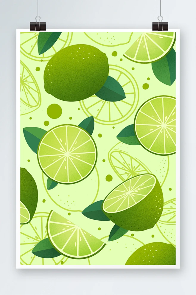 绿色青柠水果元素ins风背景插画-花瓣网
