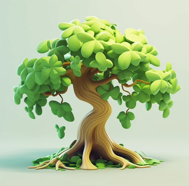Tree made of twined vines,Thick leaves,minimalist style,disney style ...