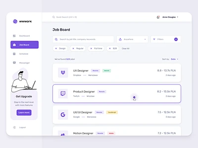 Job Search - Dashboard UI work product design light job portal job ...