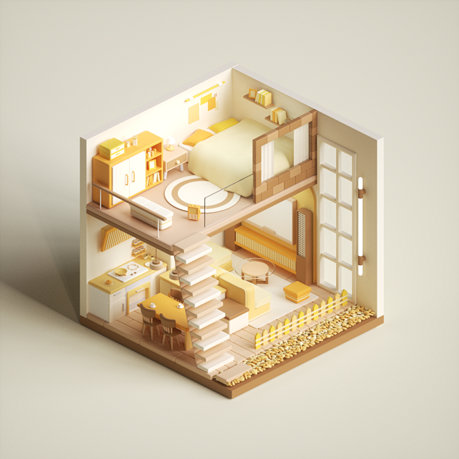 近期C4D零基础课程小房间案例优秀作业-C4D蜂巢计划 (22)-花瓣网