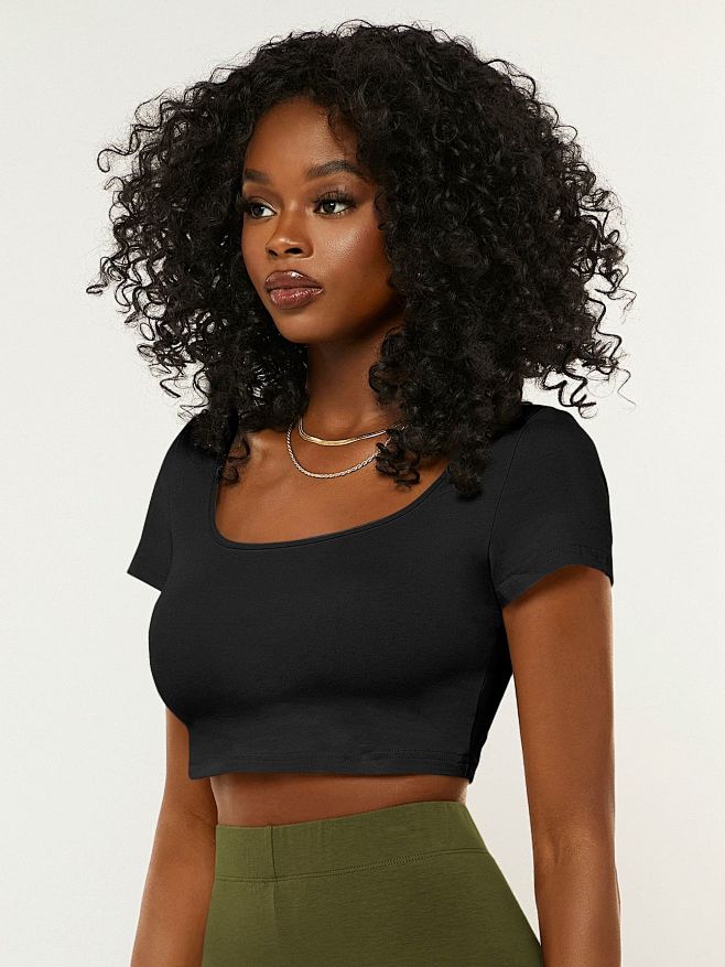 Cotton Square Neck Solid Tee