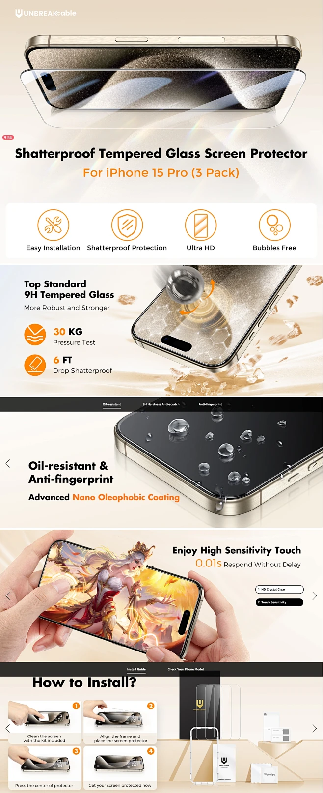 Amazon.com: UNBREAKcable Shatterproof Tempered Glass Screen Protector ...