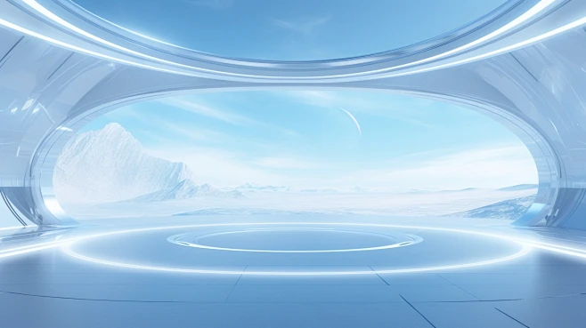 Futuristic space scene, silver background, blue light, glass material ...