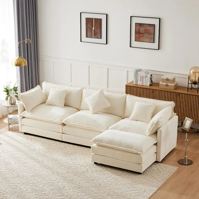 Merax Ecksofa 3-Sitzer Sofa mit Polsterhocker, Modernes Polstersofa mit ...